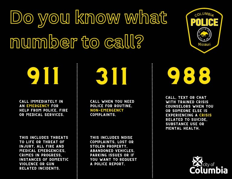 Know when to call 911, 311 and 988 - City of Columbia Missouri